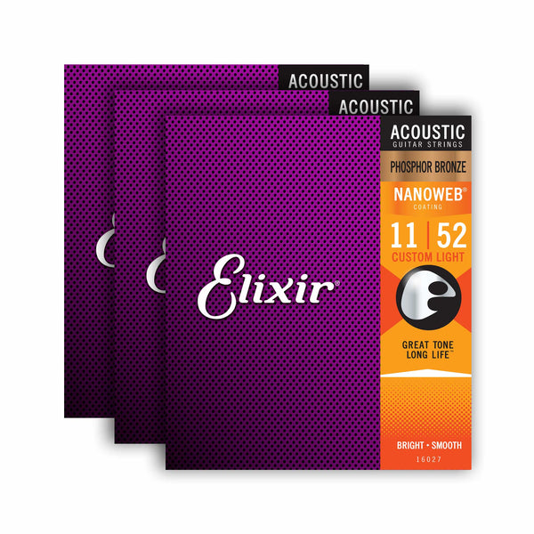 Elixir 16544 Nanoweb Phosphor Bronze Acoustic Guitar Strings, Custom L ...